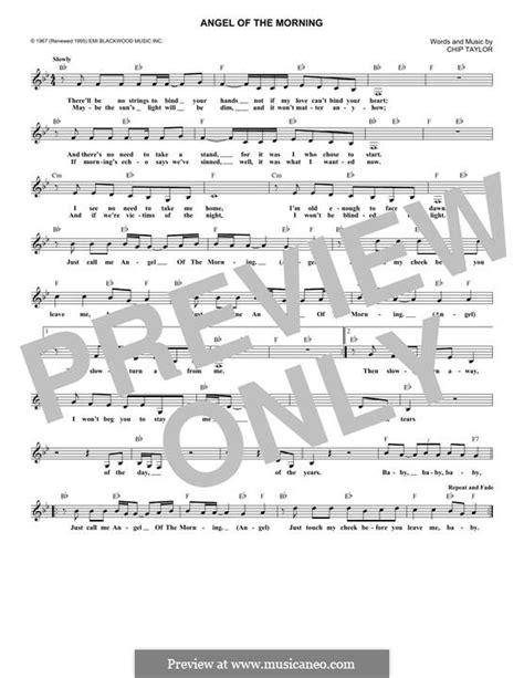 Angel Of The Morning By C Taylor Sheet Music On Musicaneo