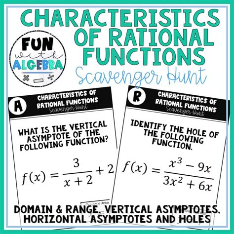 Characteristics Of Rational Functions Scavenger Hunt Find Asymptotes
