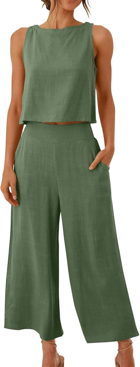 Ematop 2 Teiler Hosenanzug Damen Elegant Zweiteiler Outfit Sommer Ärmelloses Tank Top Und Hose