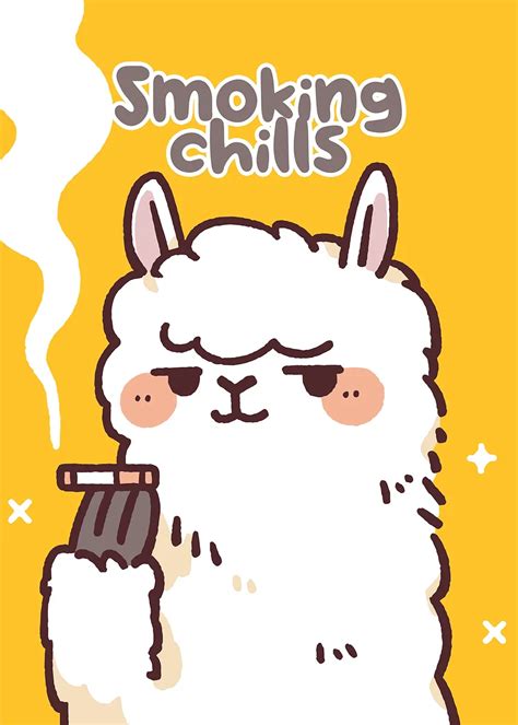 Smoking Chills Alpaca Cartoon Illustration Poster Picture Metal