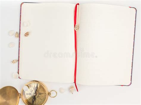 Compass With Empty Pages Notebook Stock Image Image Of Open Paper