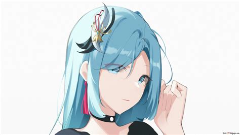 Shenhe Blue Hair Eyes Genshin Impact K Wallpaper Download