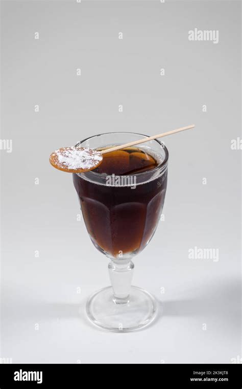 Brown Cube Libre Cocktail With Cola Brandy Or Rum Or Whiskey Isolated
