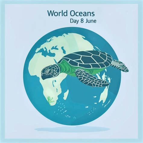 Ocean Conservation Concept With Turtle Swimming Above The Globe World