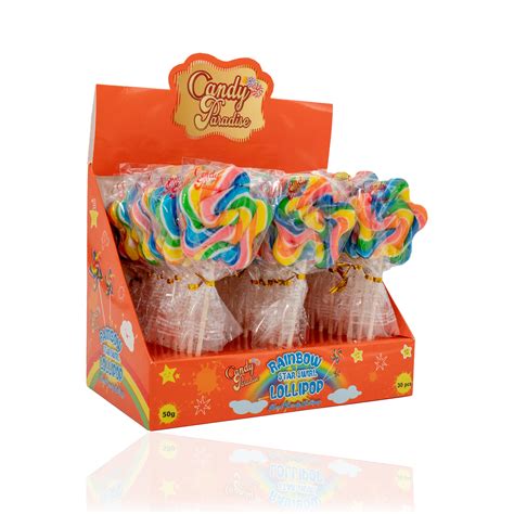 Candy Paradise ® Rainbow Star Swirl Lollipop 4x30x50g Aanda Distribution