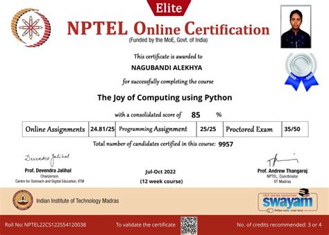 Elitesilverbadge Nptel Iitmadras Pythonprogramming Alekhya Nagubandi