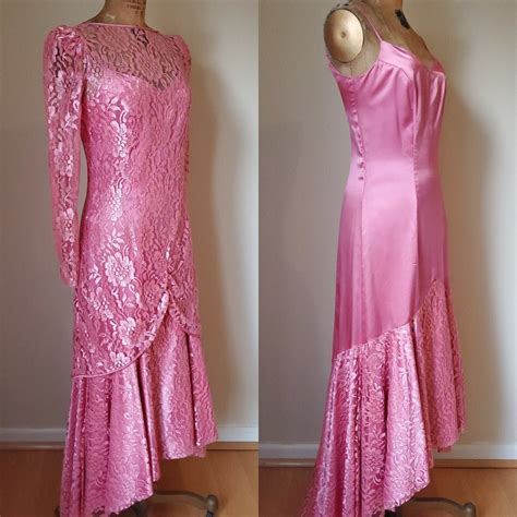 Vintage 1960s Dress 60s Pink Satin Mermaid Slip Dress With Lace