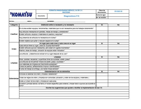 Diagnóstico De Implementación 5s Pdf