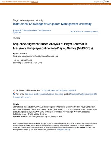 Pdf Sequence Alignment Based Analysis Of Player Behavior In Massively Multiplayer Online Role