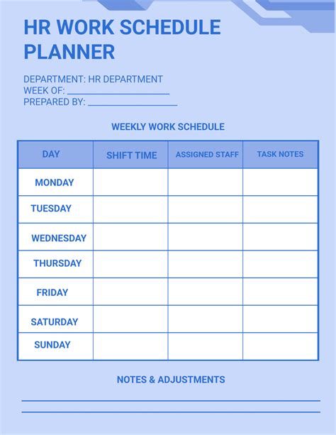 Free Work Schedule Planner Templates To Customize Online