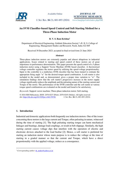 Pdf An Svm Classifier Based Speed Control And Soft Starting Method For A Three Phase Induction