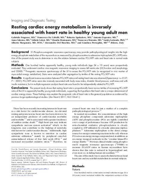 Pdf Resting Cardiac Energy Metabolism Is Inversely Associated With