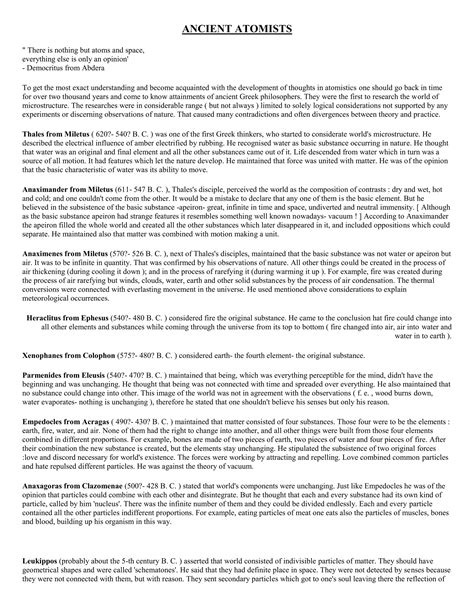 Ancient Atomists Docx Chemistry Science