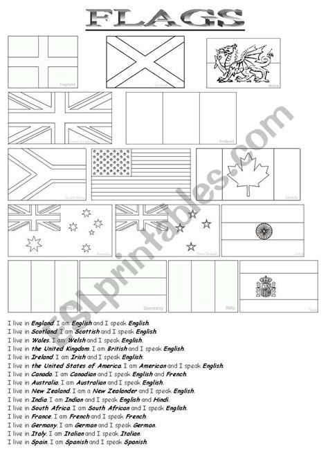 Spanish Speaking Countries Flags Worksheet