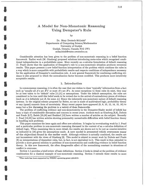 A Model For Non Monotonic Reasoning Using Dempsters Rule Deepai
