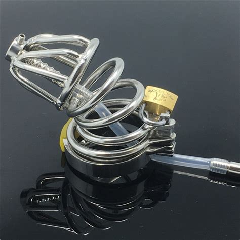 Stainless Steel Male Chastity Cage Device Belt W Catheter Wish
