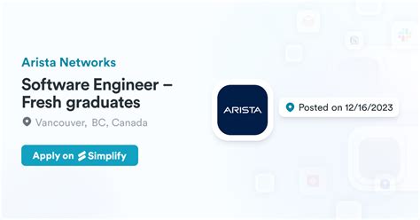 Software Engineer Fresh Graduates Arista Networks Simplify Jobs