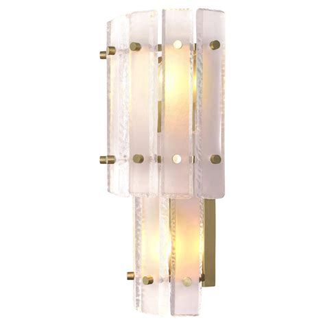 1950s Design And Art Deco Style Brass And Glass Two Tier Wall Light For