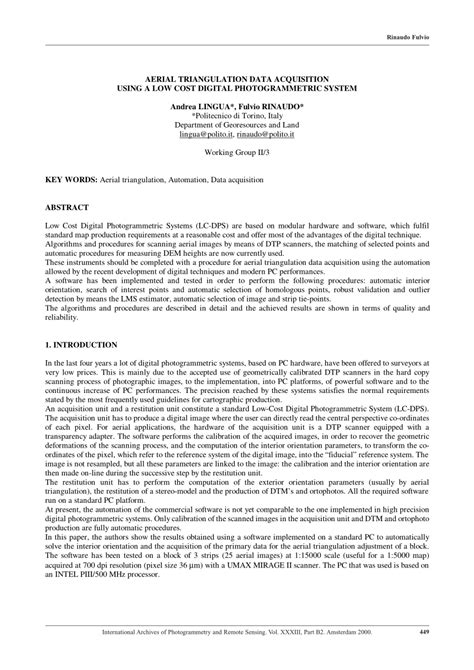 Pdf Aerial Triangulation Data Acquisition Using A Low Cost Digital