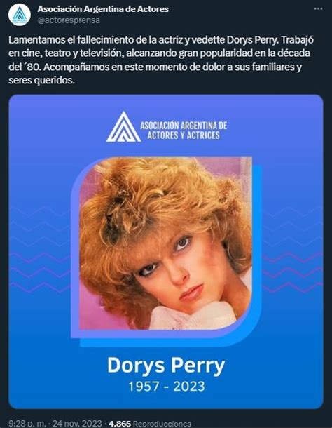 Murió Dorys Perry La Reconocida Actriz Y Vedette En La Década De Los 80