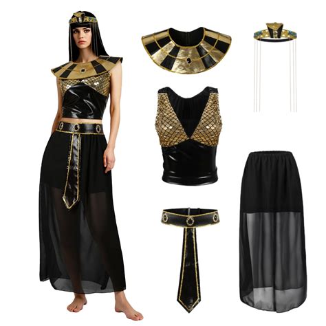 Egyptian Queen Cleopatra Costume Black And Gold Dress With Scale