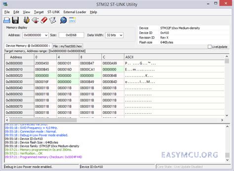 پروگرام کردن میکروکنترلر stm32 با stm32 st link utility ایزی ام سی یو