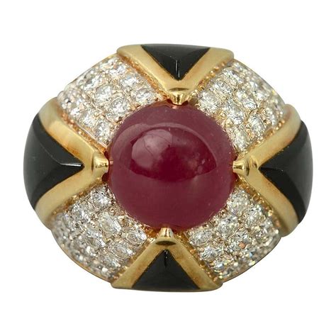 Ruby Carved Onyx And Diamond Cocktail Ring At 1stdibs