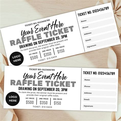 Customizable Raffle Ticket Template For Events Fundraiser Raffle Drawing Ticket Posh Park