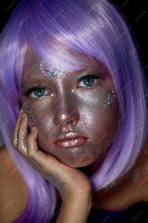 Premium Photo A Girl With Purple Hair And Glowing Skin An Alien Or A