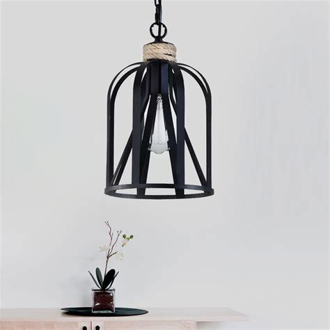 Black Wire Frame Pendant Light With Birdcage Shade Retro Loft Metal 1