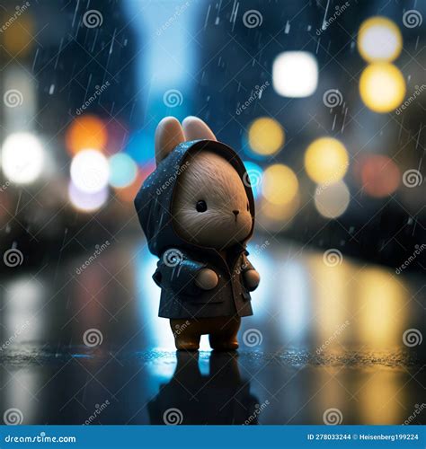 Cute Chibi Rabit Standing In Rain Stock Illustration Illustration Of