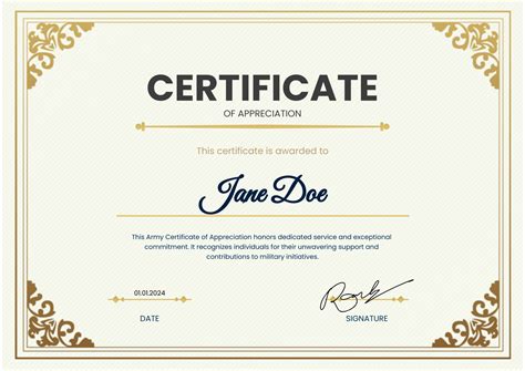 Army Certificate Of Appreciation Template