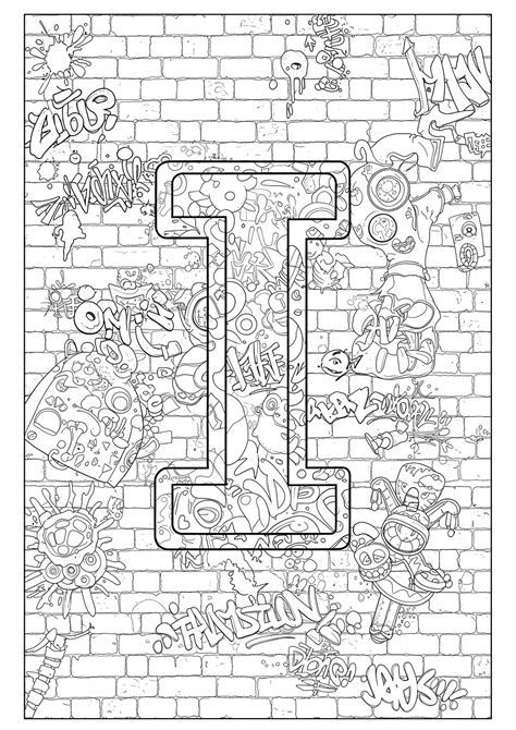 Letter I In Urban Graffiti Art Collage Free Coloring Page
