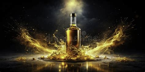 Dramatic Drone Shot Exploding Golden Cocktail With Long Shadow Against