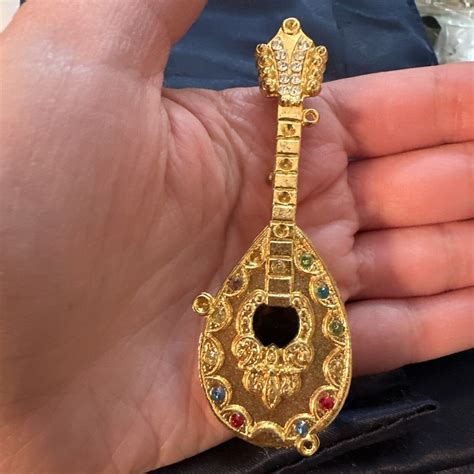 Vintag Large Lute Mandolin Mariachi Multi Crystals Mu Gem