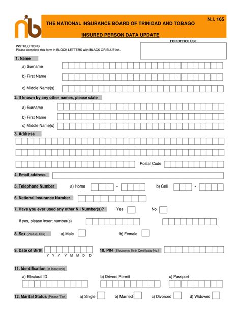 Tt National Insurance Board Ni 165 Form Fill Online Printable