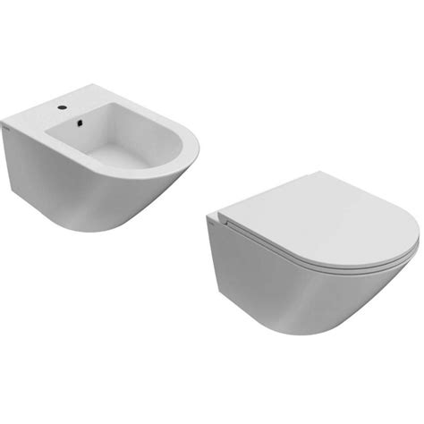 Kit Bidé Suspendido E Inodoro Sin Aro 52x36 Cm Blanco Brillo Globo Forty3 Kitforty4bi