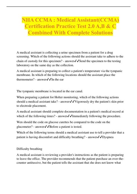 Nha Ccma Medical Assistantccma Certification Practice Test 20 Ab