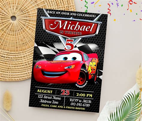 Editable Cars Mcqueen Birthday Invitation Lightning Cars Birthday