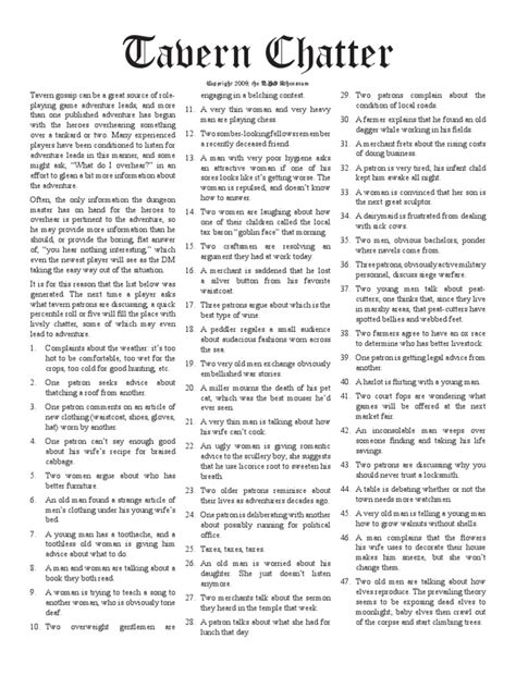 Tavern Chatter Pdf