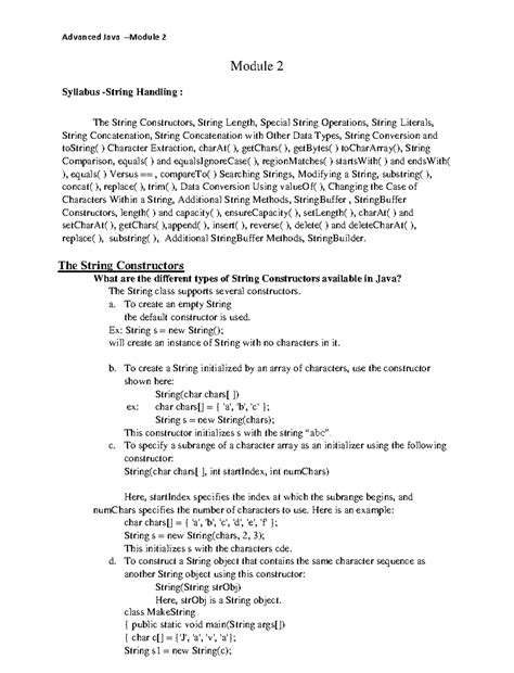Advanced Java 2 Module 2 Notes String Handling And Operations Studocu