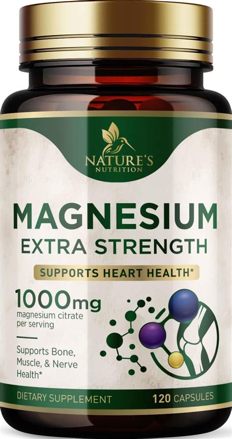 Natures Nutrition Magnesium Supplement 1000mg Citrate Oxide Bone