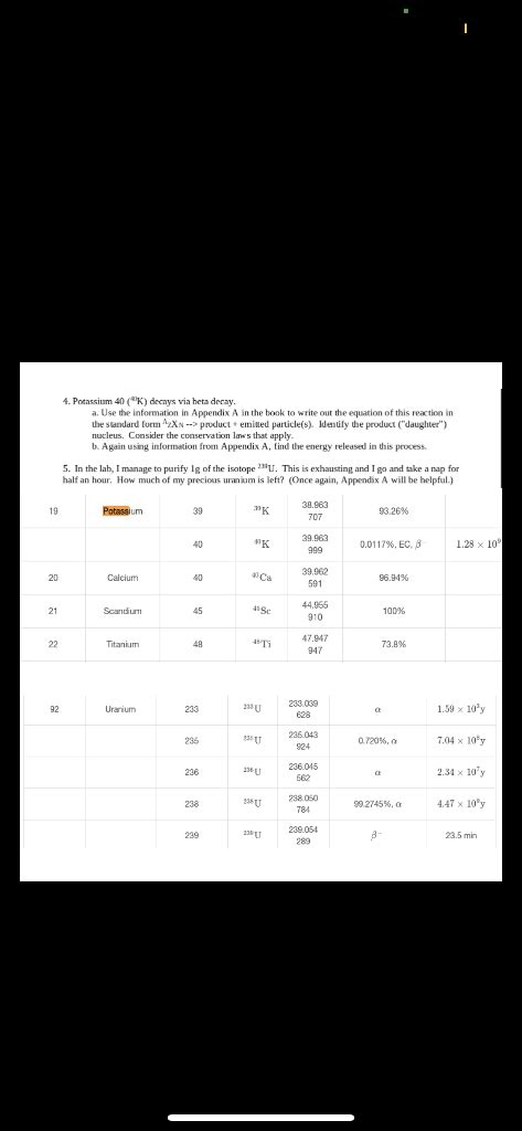 Solved 4 Potassium 40 K Decays Via Heta Decay A Use The