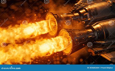 Rocket Engines And Fire Ignition Missile Launch At Night Close Up