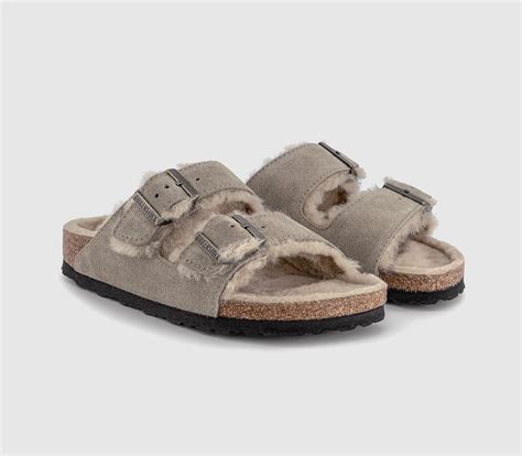 Birkenstock Arizona Shearling Sandals Taupe Womens Sandals