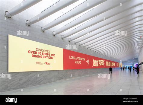 New York City Ny Usa August 2022 Interior View Of A Passage Way With Large Commercial Boards