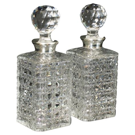 Vintage Pair Of Cut Crystal Glass Liqueur Decanters Asprey And Co Ltd