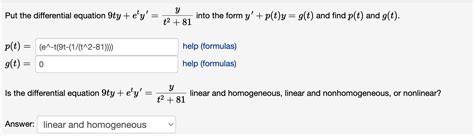 solved put the differential equation 9ty ety′ t2 81y into