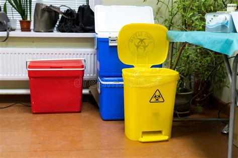 Bucket For Medical Waste Background With Selective Focus And Copy