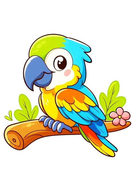 Cute Dibujos Animados De Loro En La Rama De Un árbol Artofit